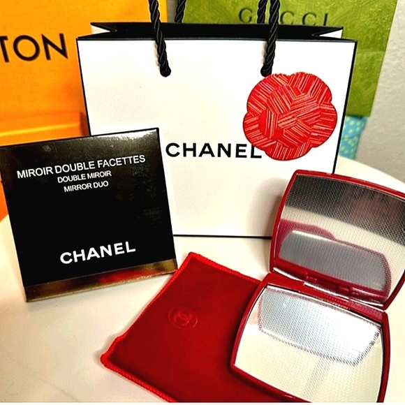 CHANEL | Bags | Chanel Authentic Red Dual Sided Mirror Wdustbag Mini ...
